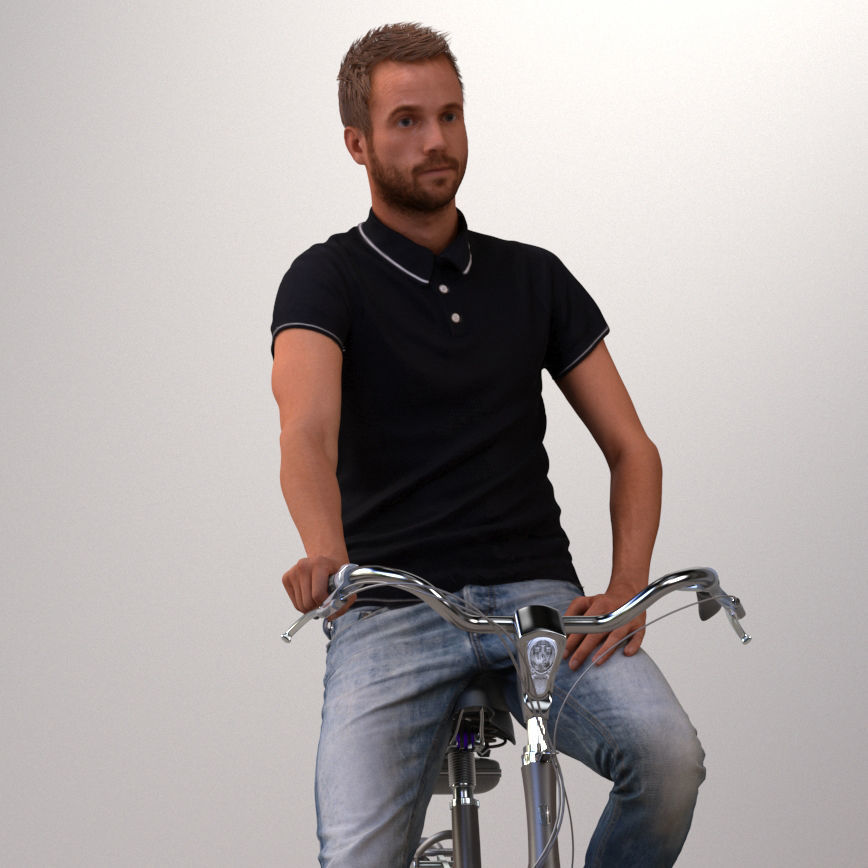 Pre-posed 3D man on a bike with realistic hair 3D model | CGTrader