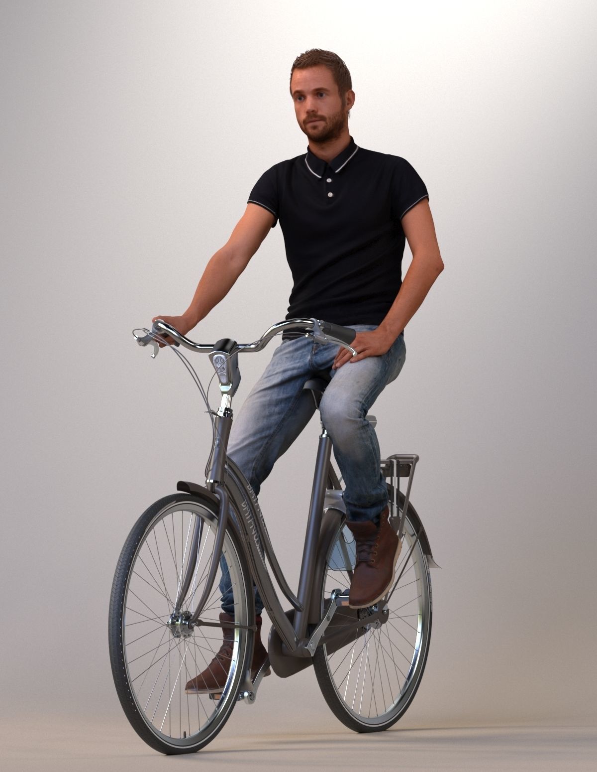 Pre-posed 3D man on a bike with realistic hair 3D model | CGTrader