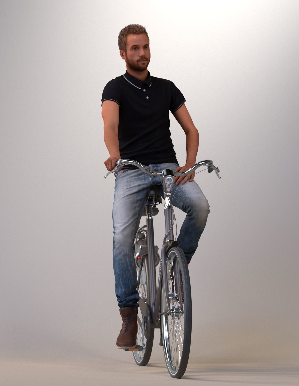 Pre-posed 3D man on a bike with realistic hair 3D model | CGTrader