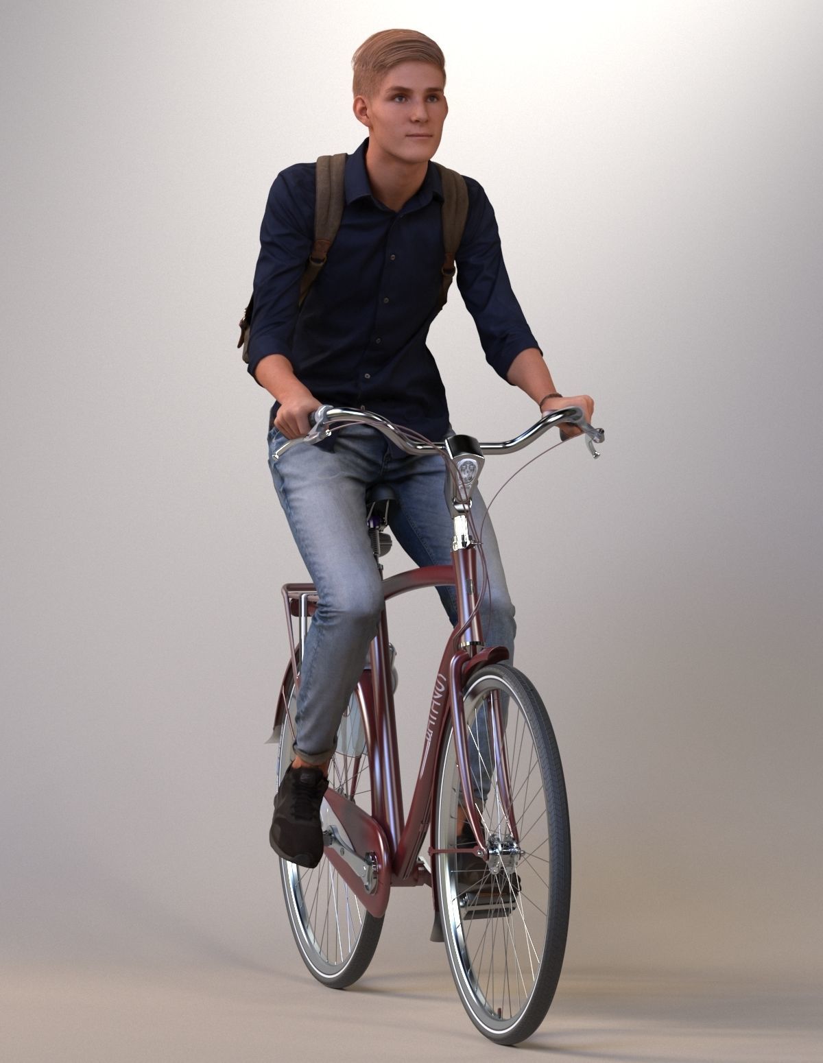 Pre-posed man on a bicycle with realistic hair 3D model | CGTrader