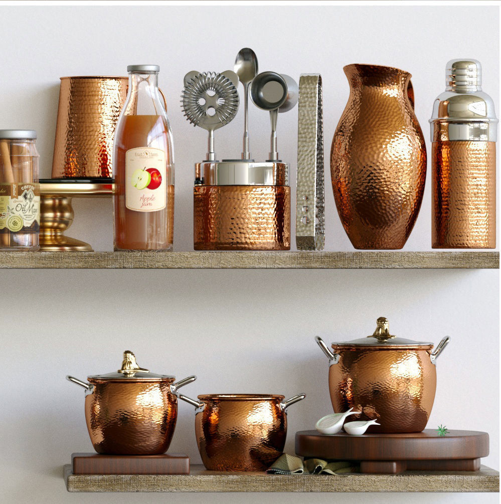 Kitchen set of copper accessories 3D model | CGTrader