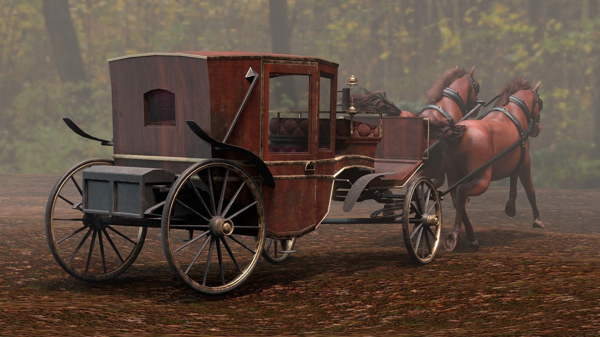 Carriage with Horses 3D model animated rigged | CGTrader