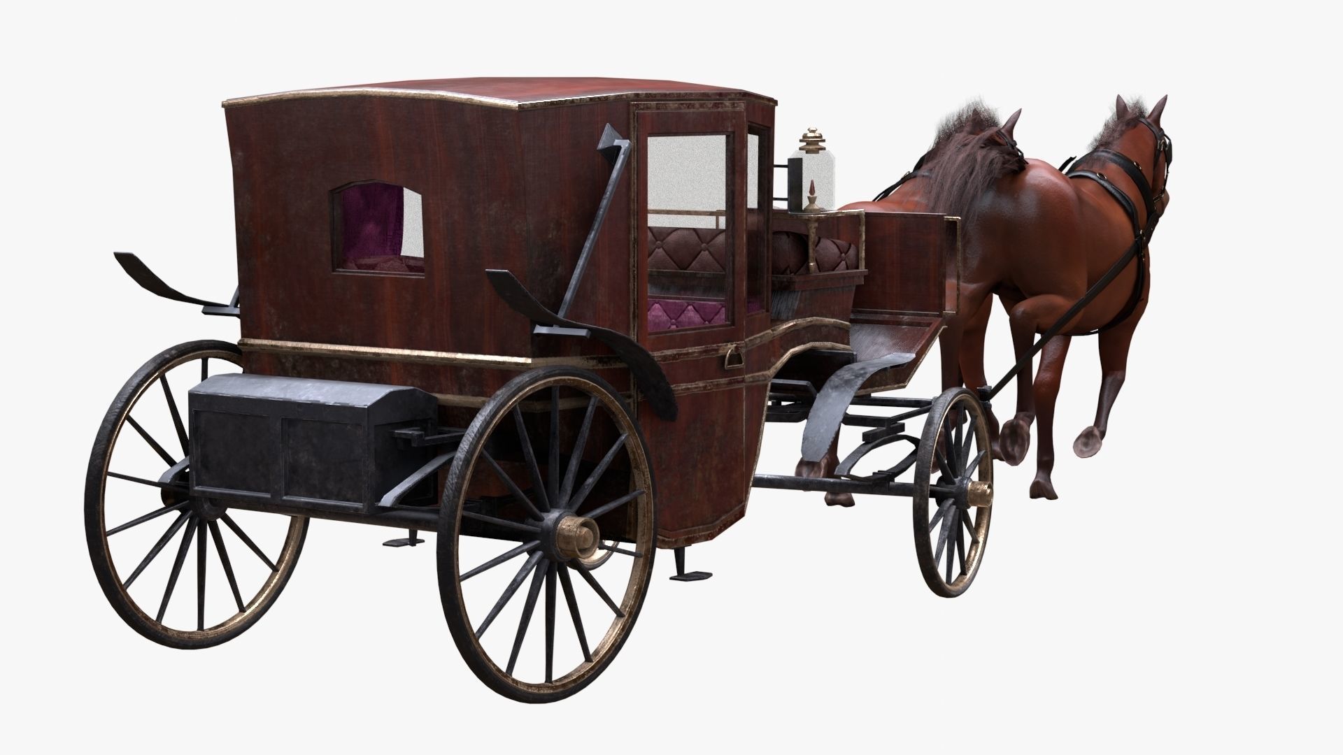 Carriage with Horses 3D model animated rigged | CGTrader