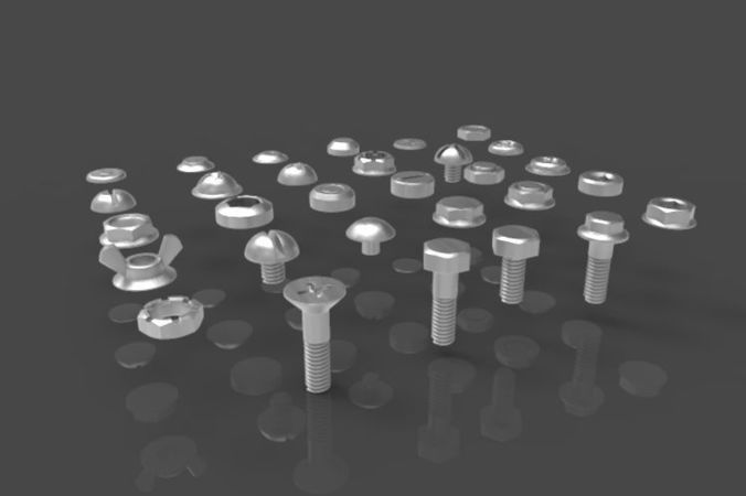 Screws nuts and bolts 3D model collection realtime