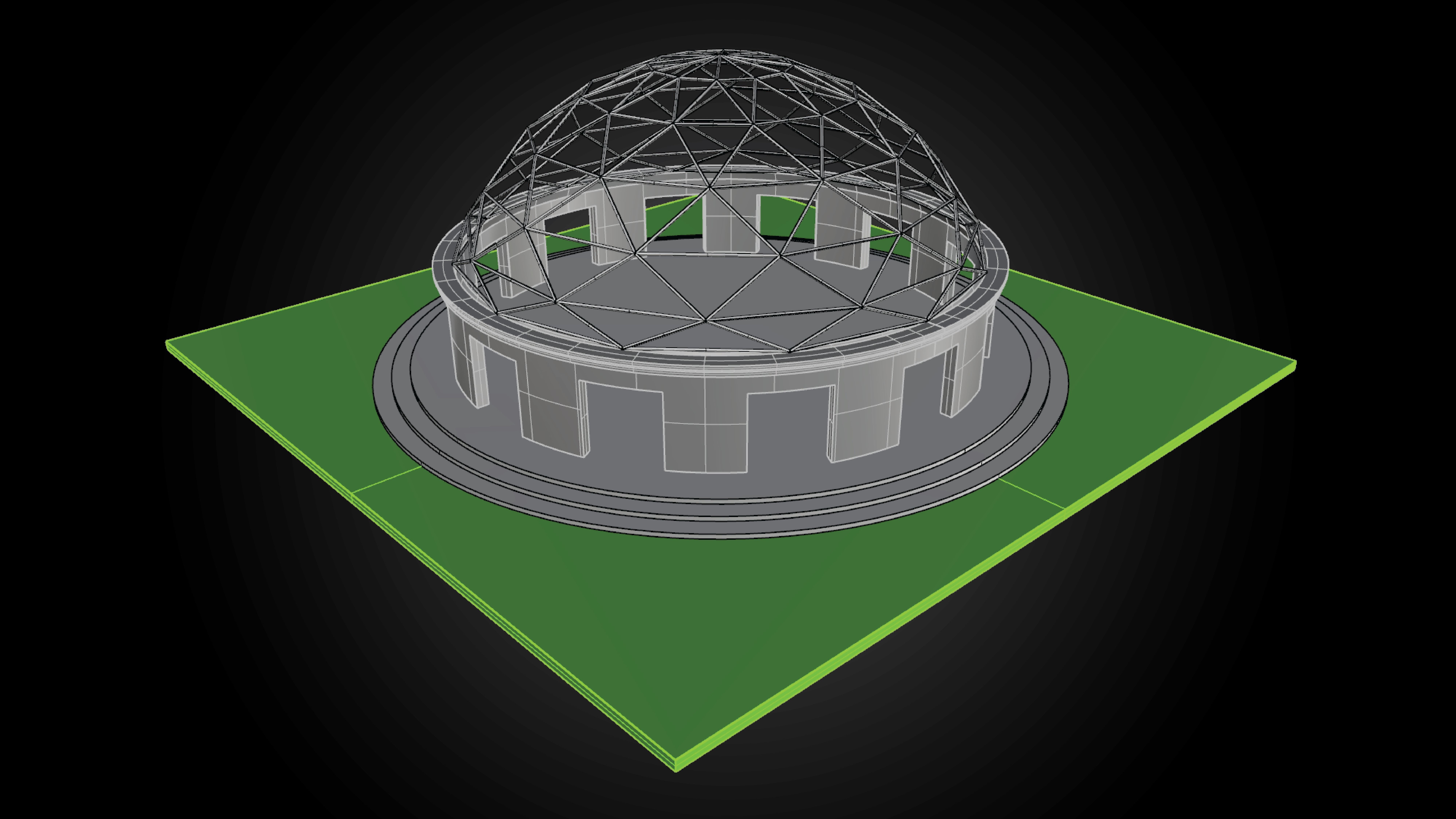 3D model Dome w openings and triangulated wire frame structure VR / AR ...