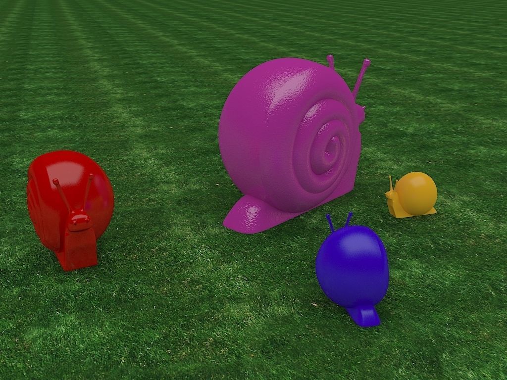 3D model Snail group of colorful snails in grass VR / AR / low-poly ...
