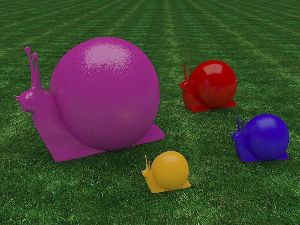 3D model Snail group of colorful snails in grass VR / AR / low-poly ...