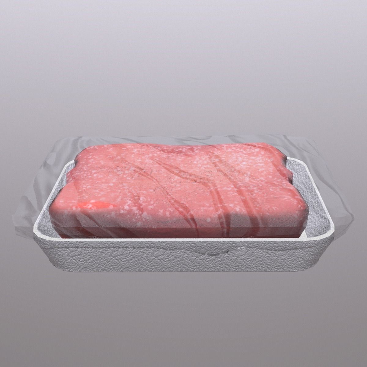 3D model Groundbeef piece of meat in plastic container VR / AR / low ...