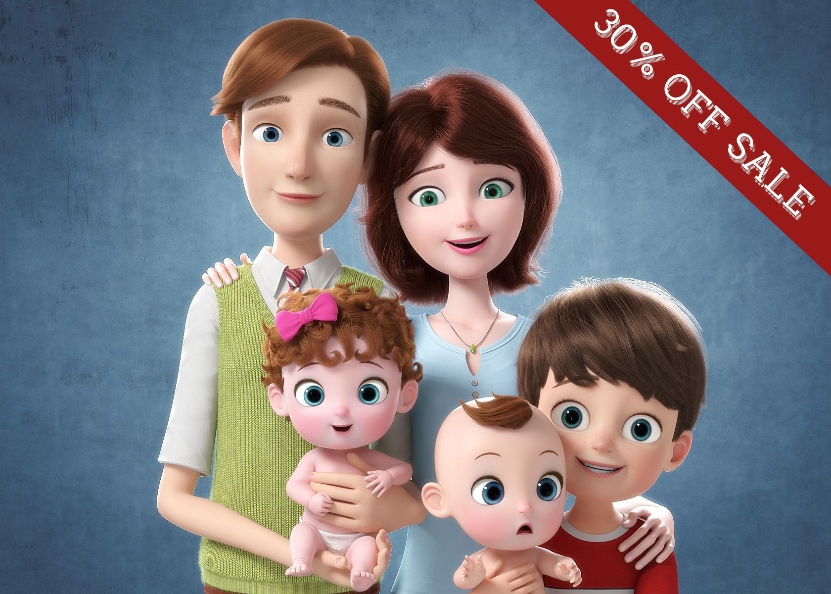 Cartoon Family Rigged V4 3D model rigged | CGTrader