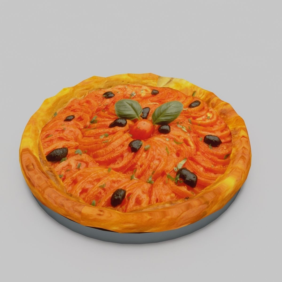Pizza with olives and tomatoes free 3D model | CGTrader
