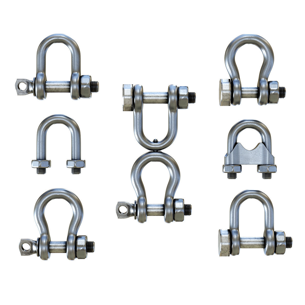 3D model 3D Model Set of Different Stainless Steel Shackles VR / AR ...