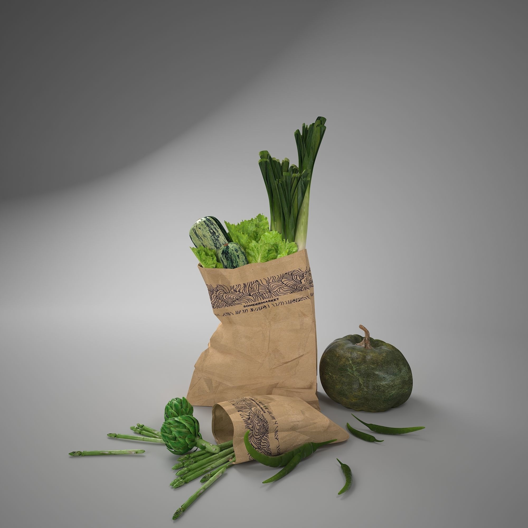 green veggies in packet render ready vray 3D model | CGTrader