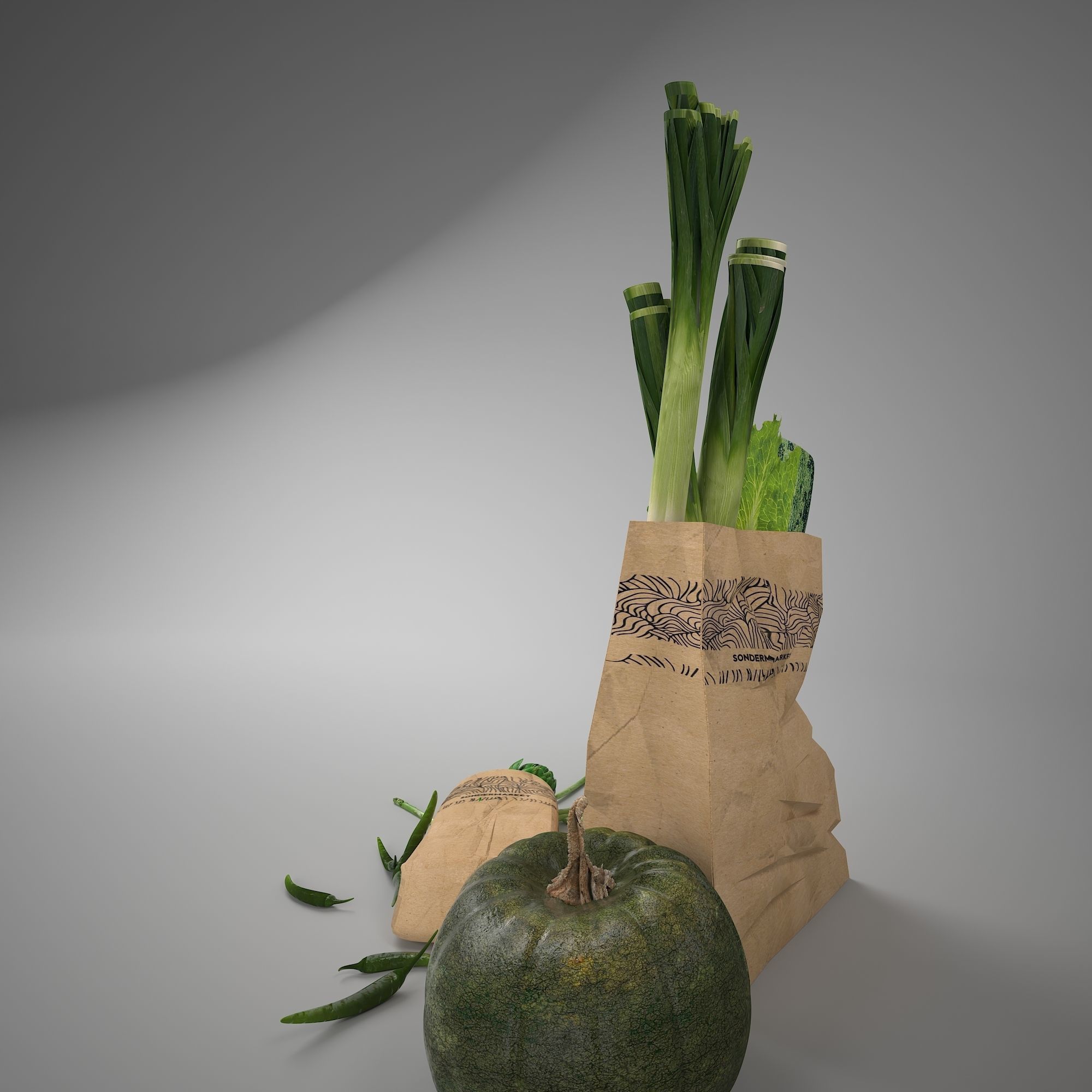 green veggies in packet render ready vray 3D model | CGTrader