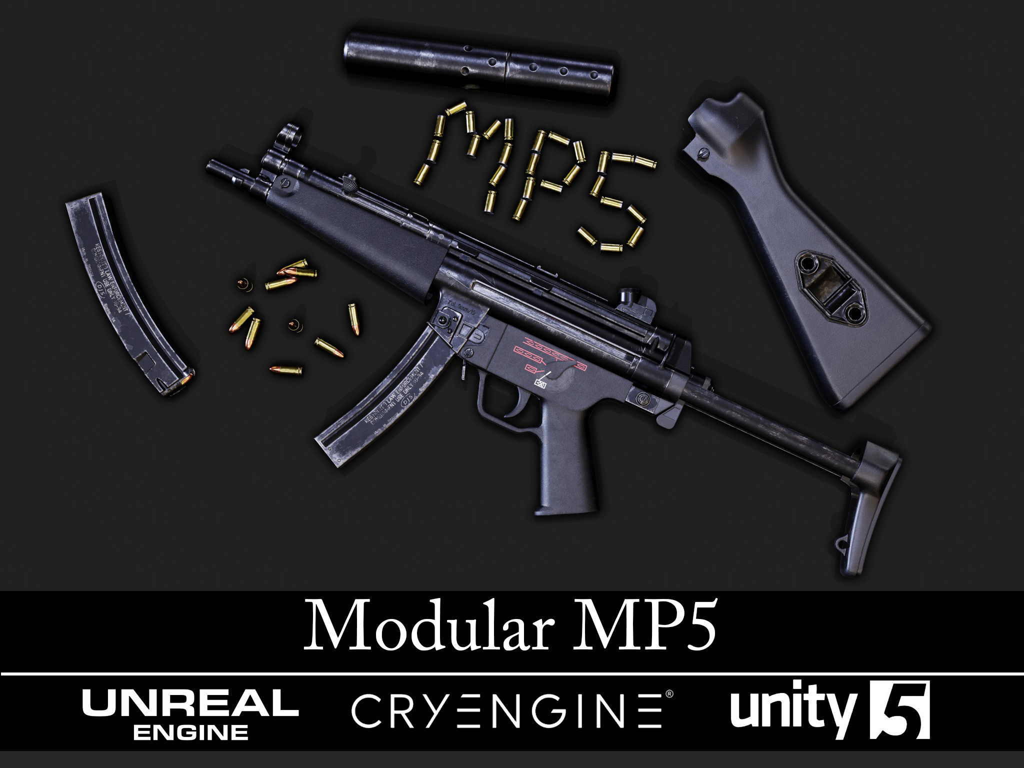 3D model Modular MP5 - Textured - Game Ready VR / AR / low-poly | CGTrader