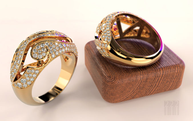 women ring with patterns and stones 3D model 3D printable | CGTrader