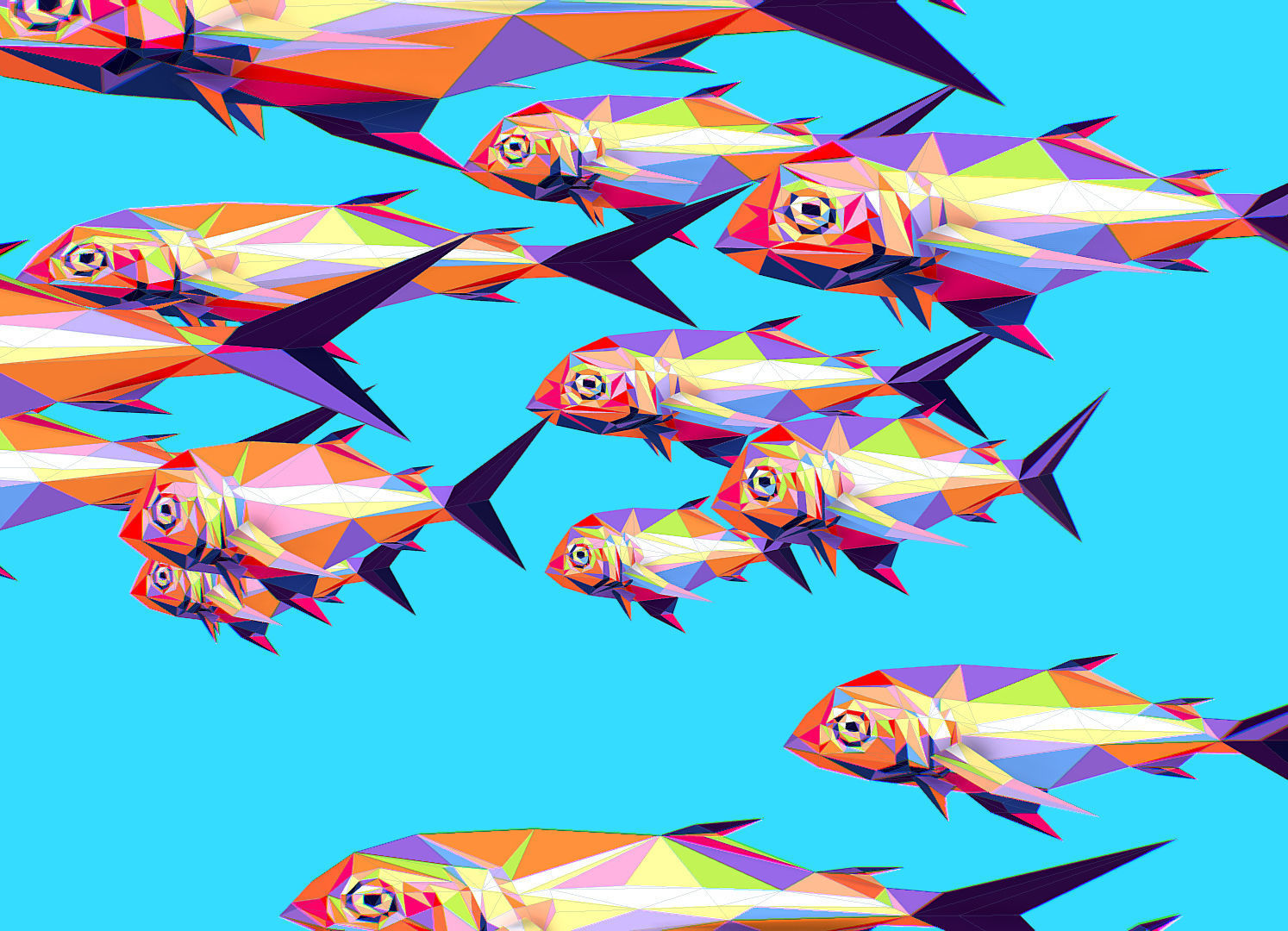 3D model Animated Low Poly Pop Art Flock Sea Fish VR / AR / low-poly ...