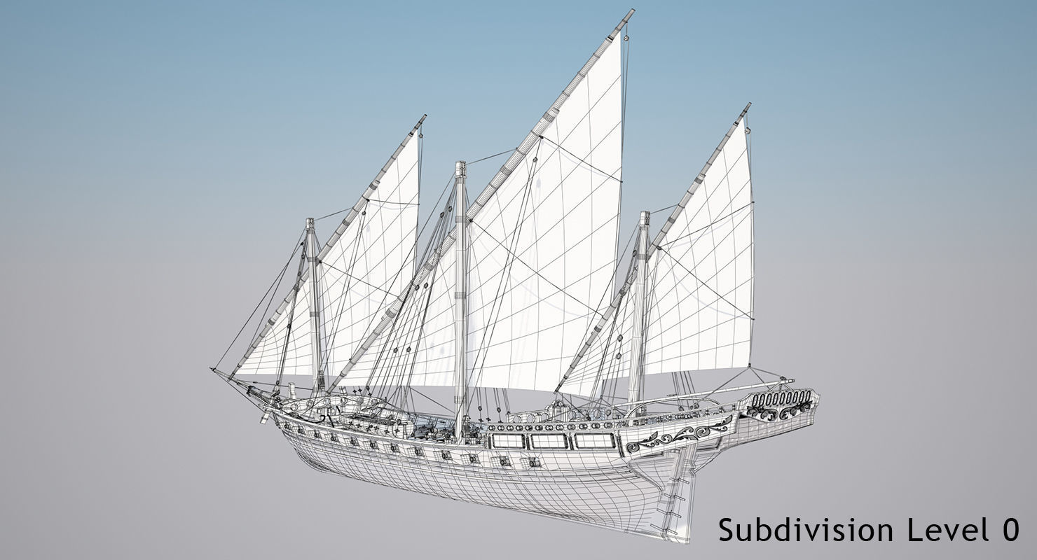 Xebec sailing ship 3D model | CGTrader