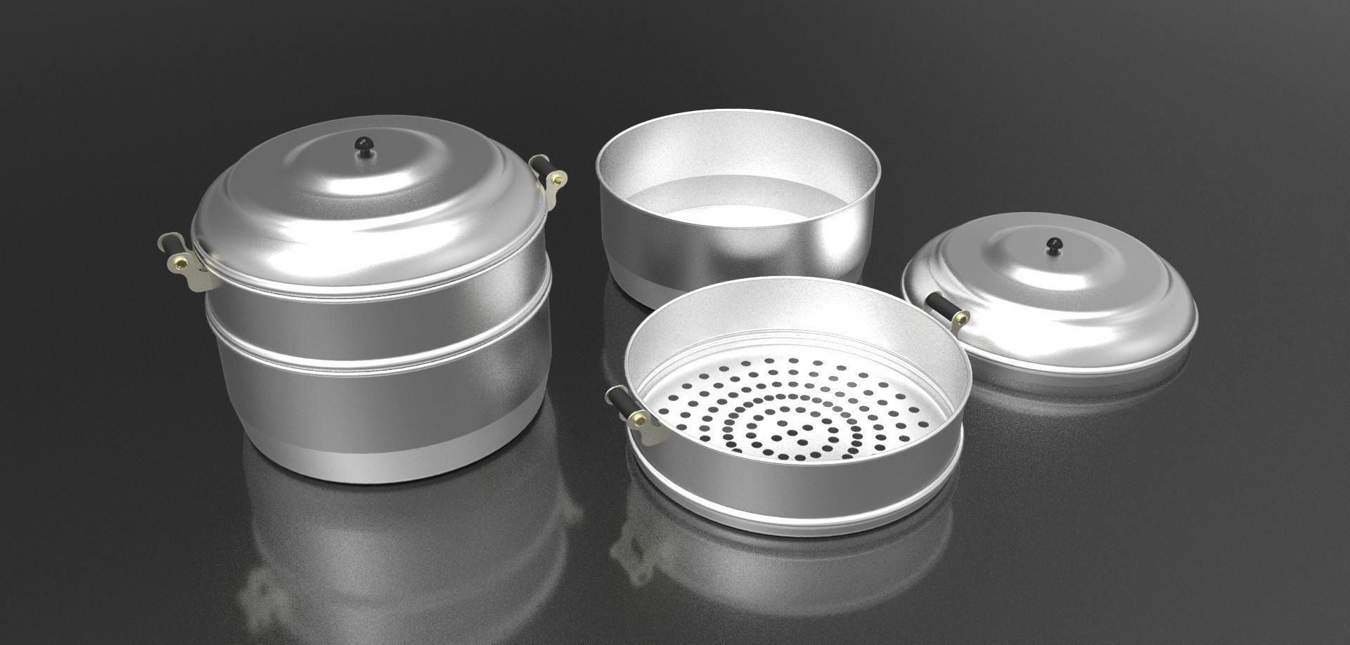 Steamer three metal containers free 3D model | CGTrader