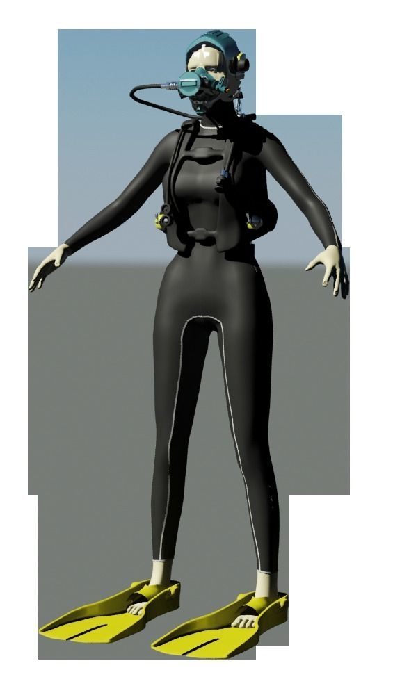 3D model Female Scuba diver VR / AR / low-poly | CGTrader