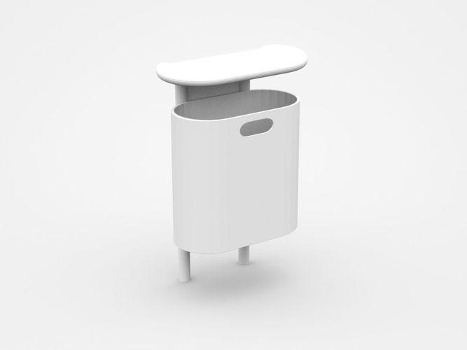 White Flat Oval Shape Trash Bin 3D model | CGTrader