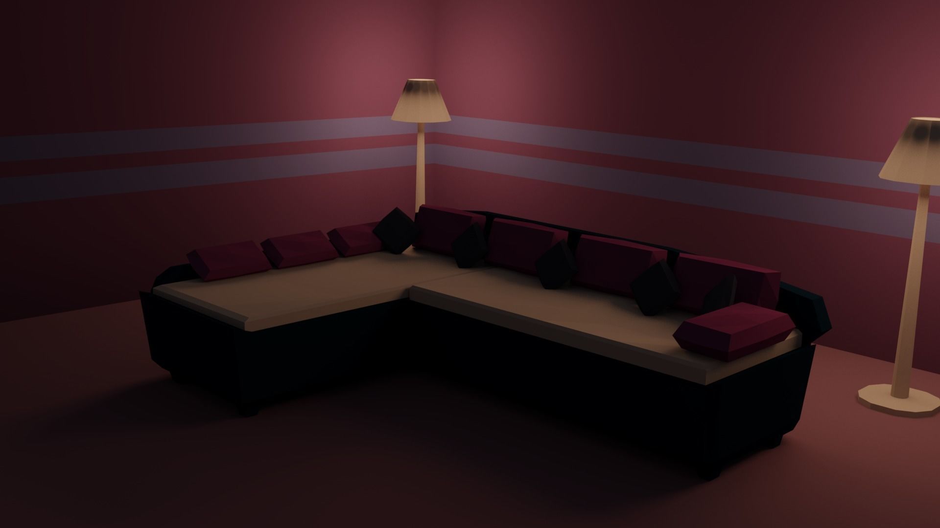 3D model Low Poly Couch room with and lamp VR / AR / low-poly | CGTrader