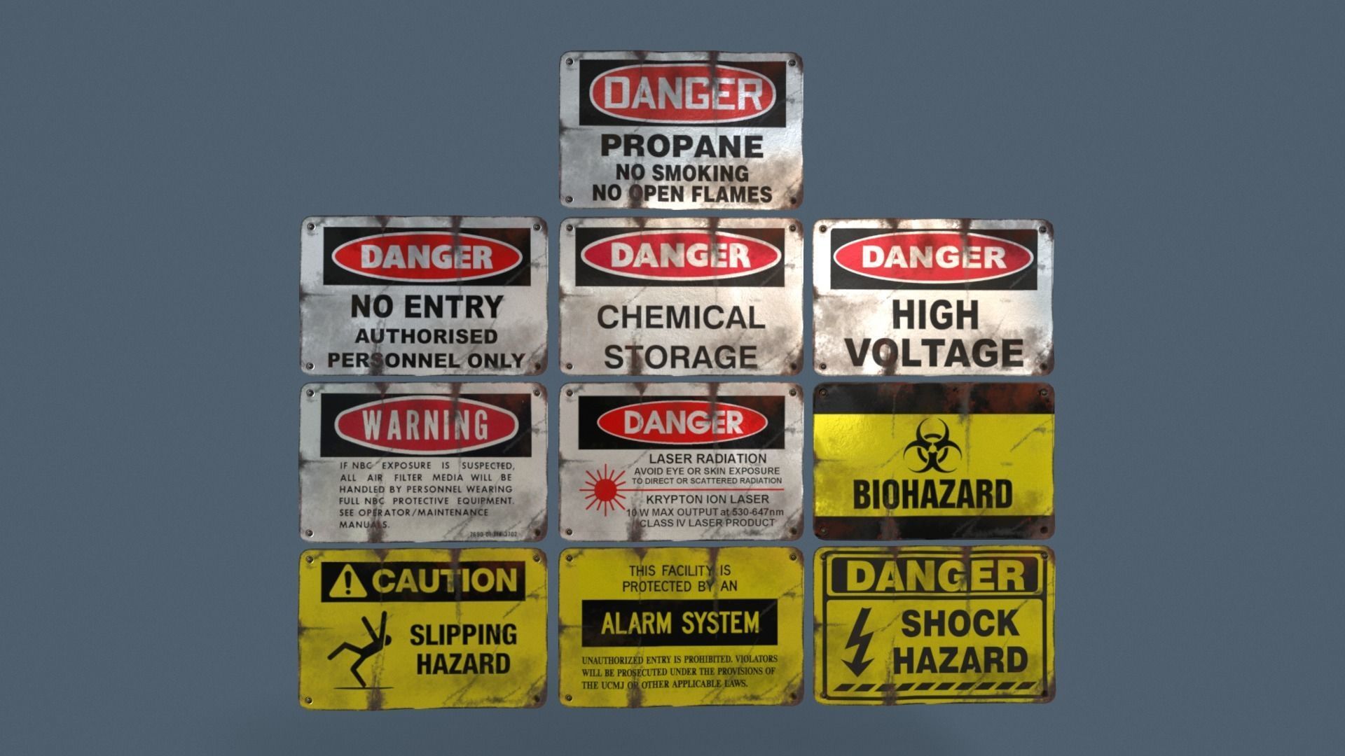 3D model Metal warning signs Common Enviroment Assets VR / AR / low ...