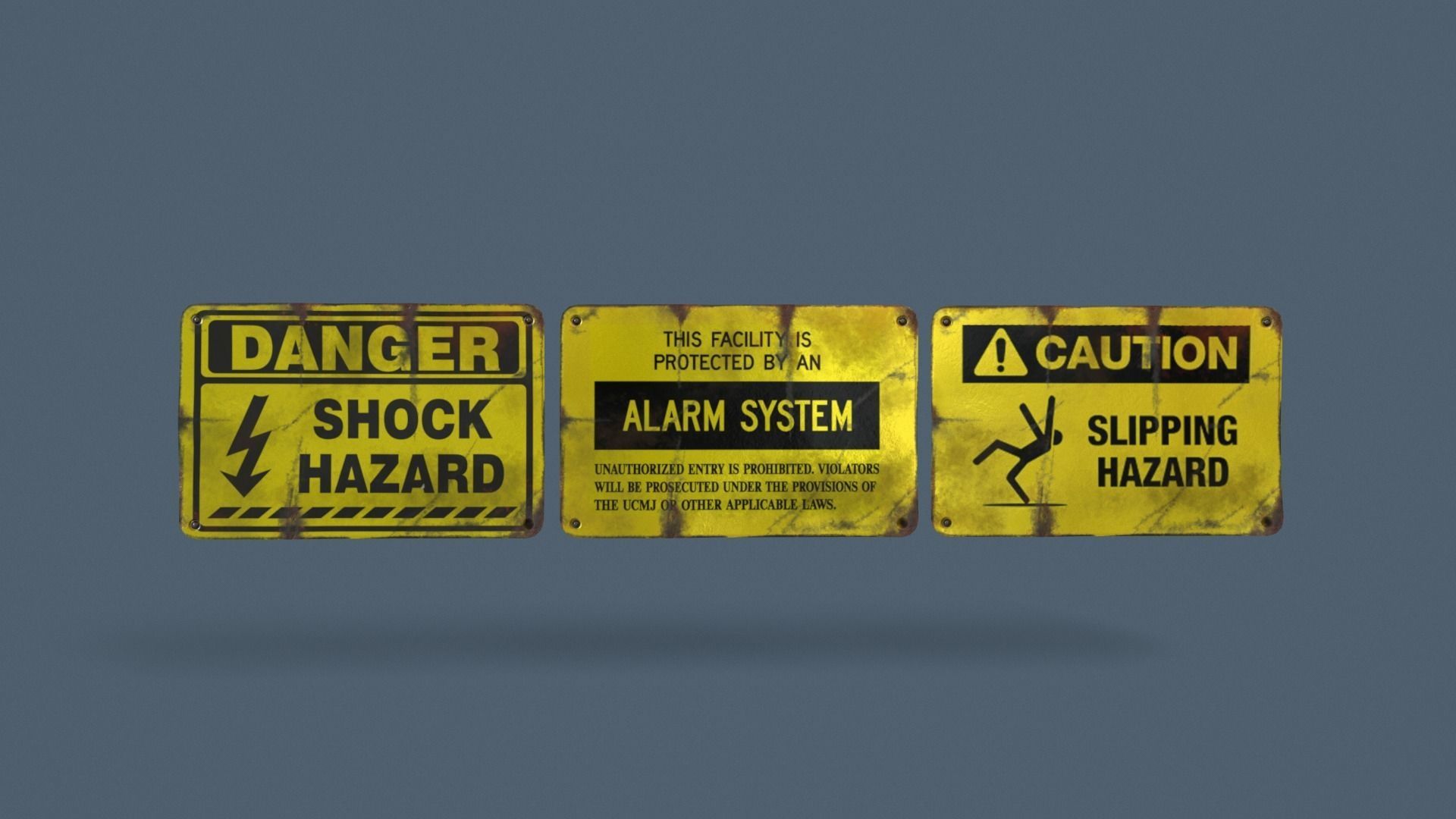 3D model Metal warning signs Common Enviroment Assets VR / AR / low ...