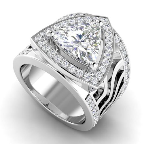 Wide Band Triangle Shaped Engagement Ring With Diamonds 3D model 3D ...