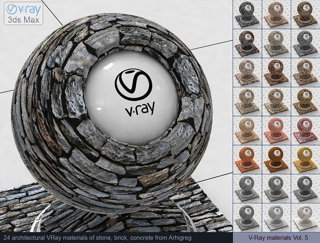 Architectural Vray materials for 3dsMax - Stone Brick Concrete 3D model ...