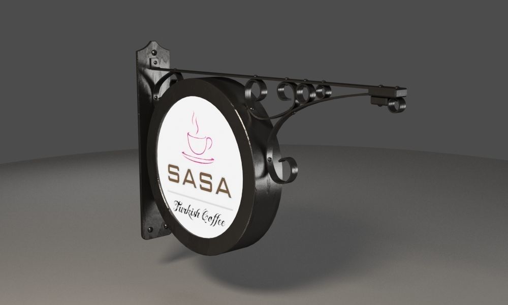Round illuminated Wrought Iron Sign Board 3D model | CGTrader