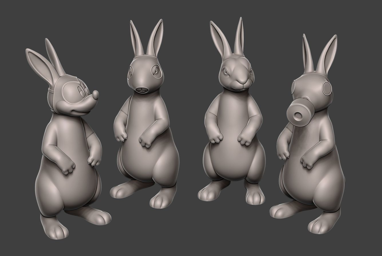 Hare Collection three rabbits 3D model 3D printable | CGTrader
