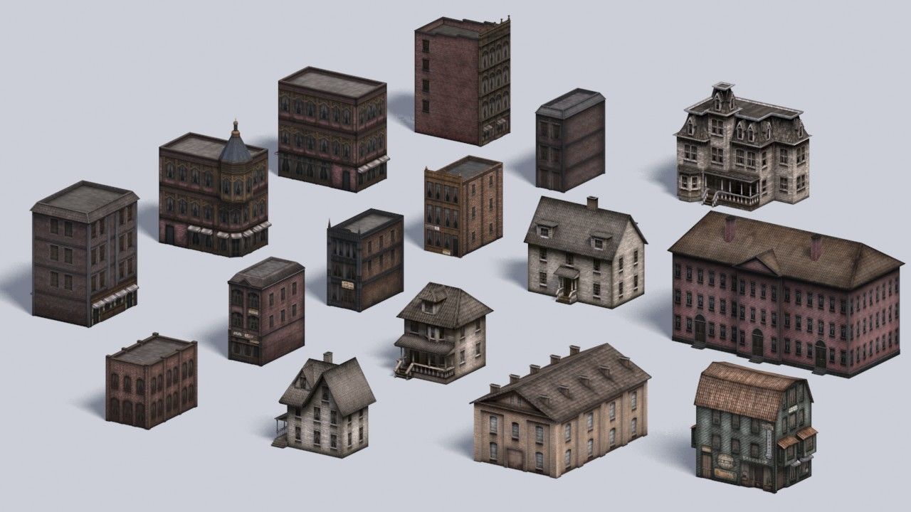 3D model Victorian Old Style Low Poly Buildings Collection VR / AR ...