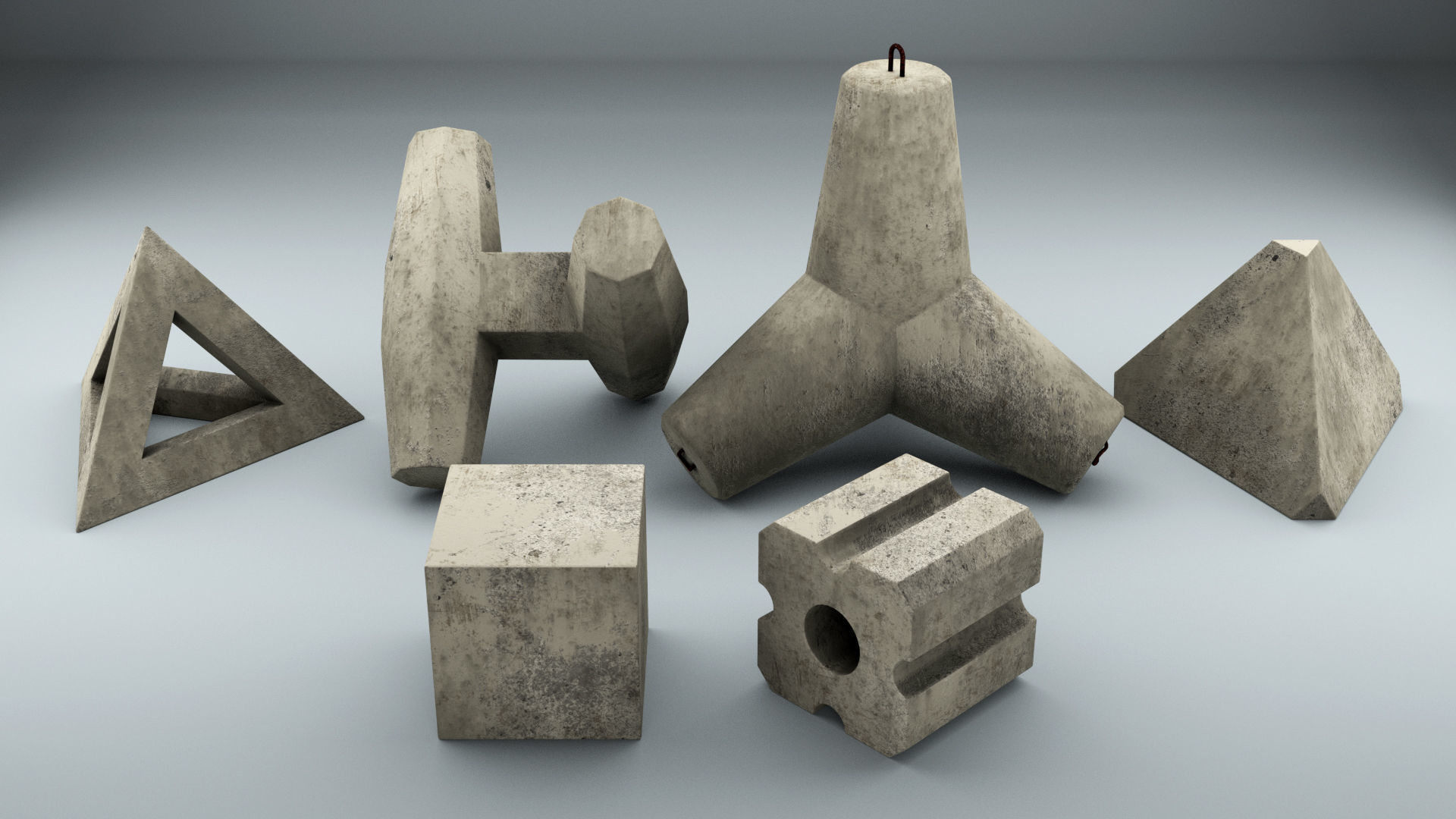 3D model Set of Concrete breakwater blocks VR / AR / low-poly | CGTrader