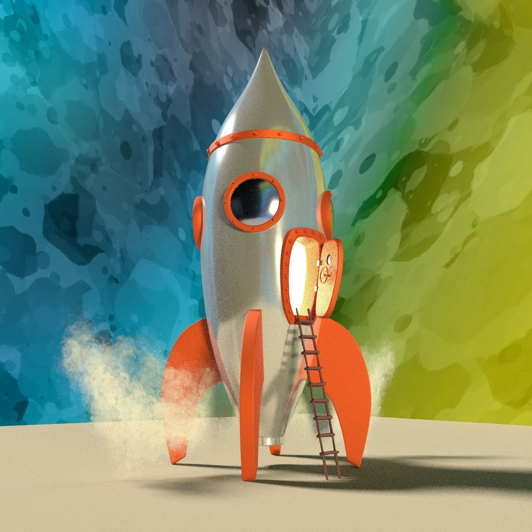 Simple Space Rocket in cartoon style with ladder 3D model | CGTrader