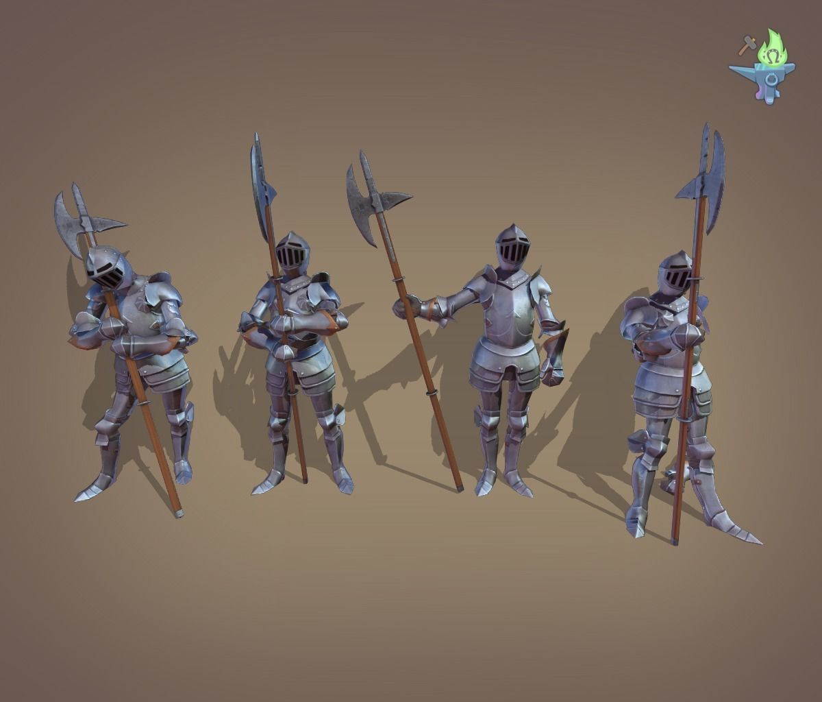 3D model Gosthly Armor with Halberd 4 poses VR / AR / low-poly | CGTrader