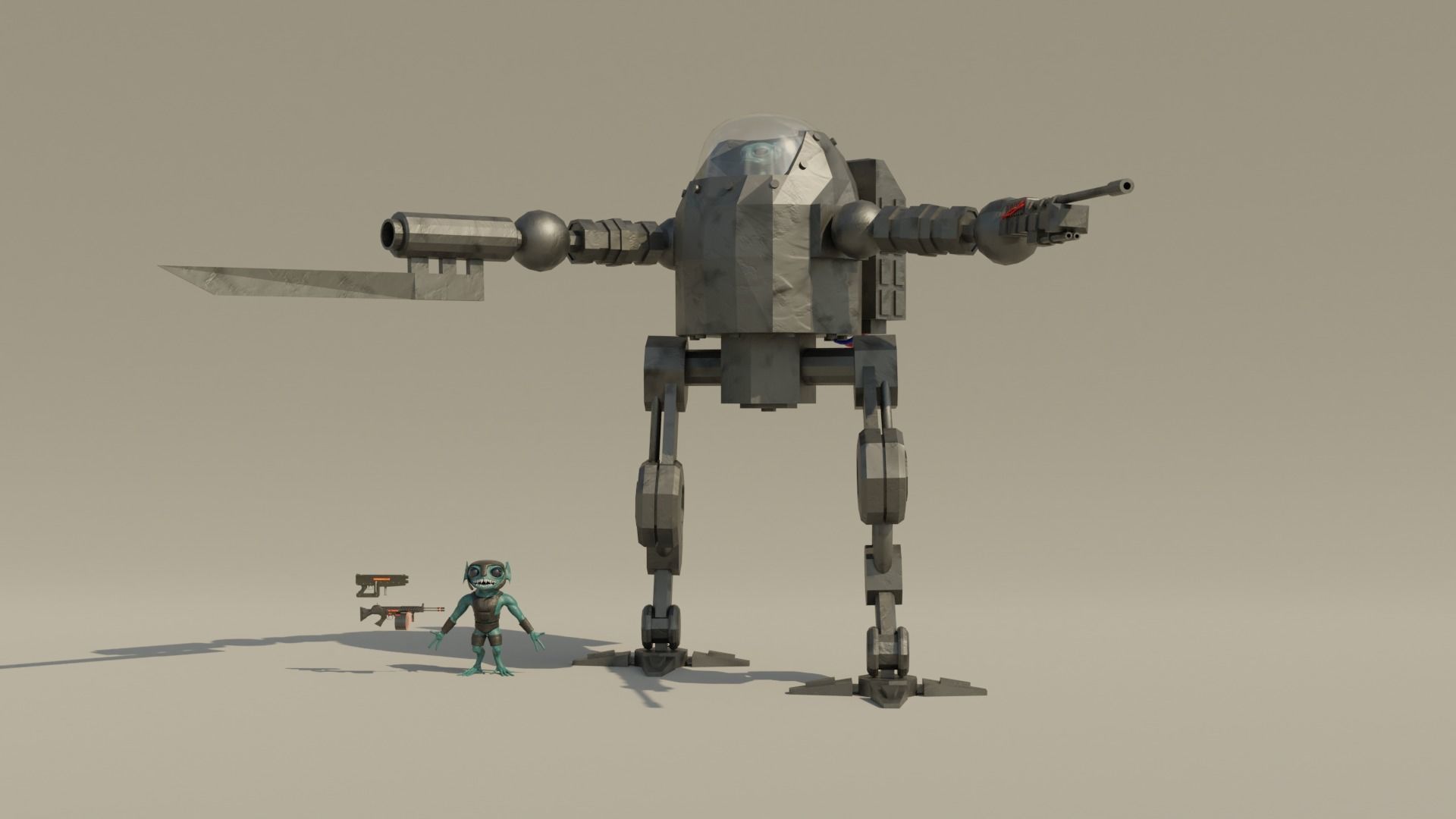 3D model Alien Mech Suit and Alien Soldier VR / AR / low-poly rigged ...