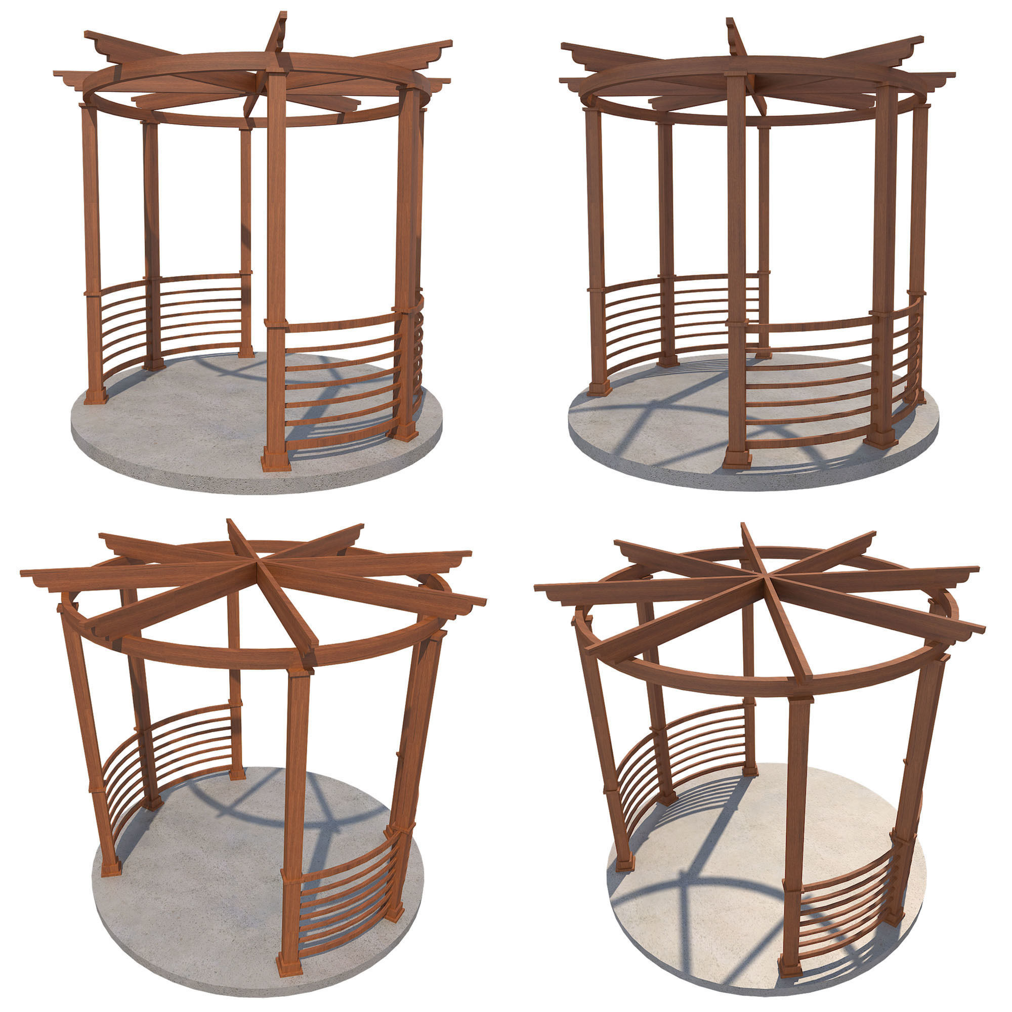 3D model Pergolas Set 4 wooden pergola with furniture VR / AR / low ...