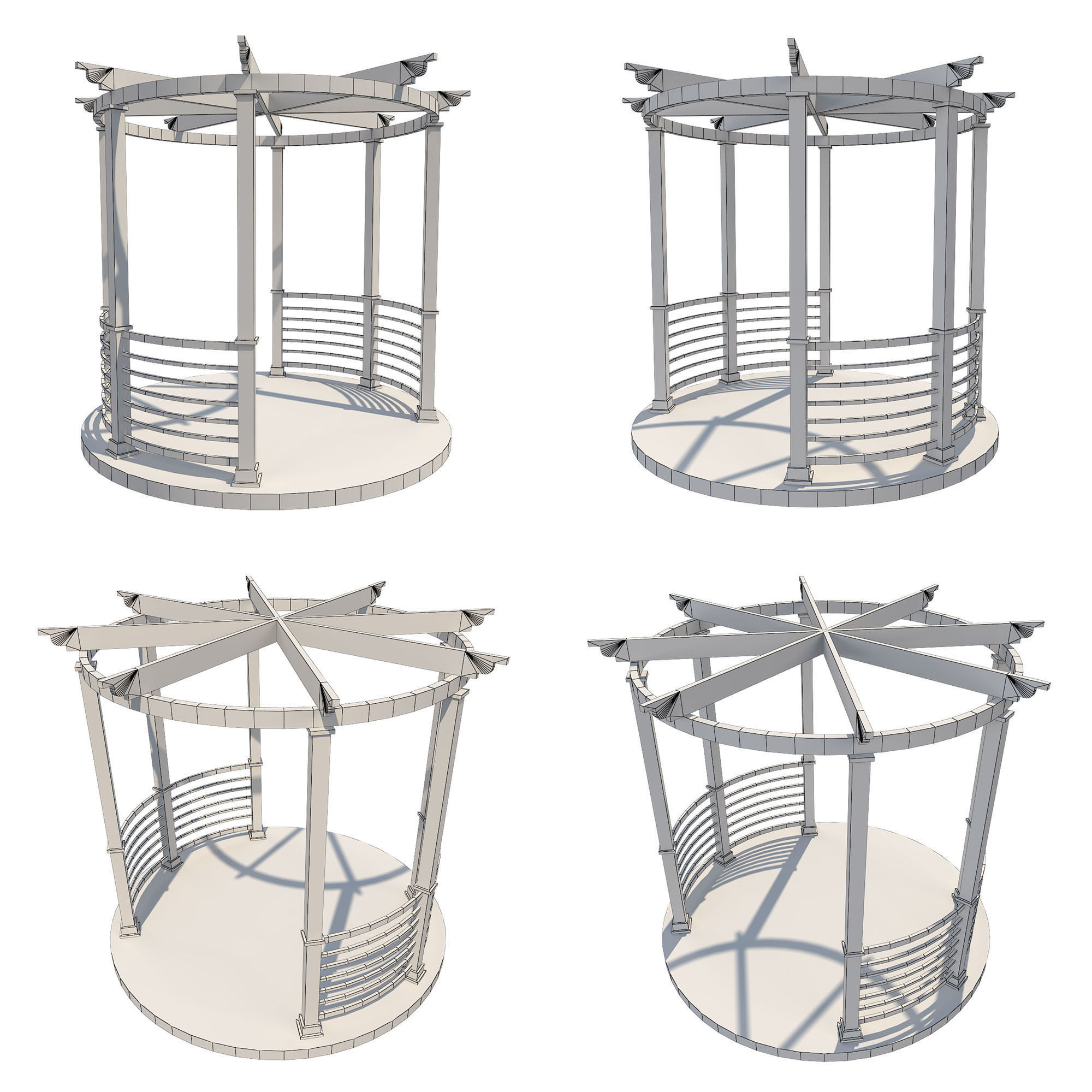 3D model Pergolas Set 4 wooden pergola with furniture VR / AR / low ...