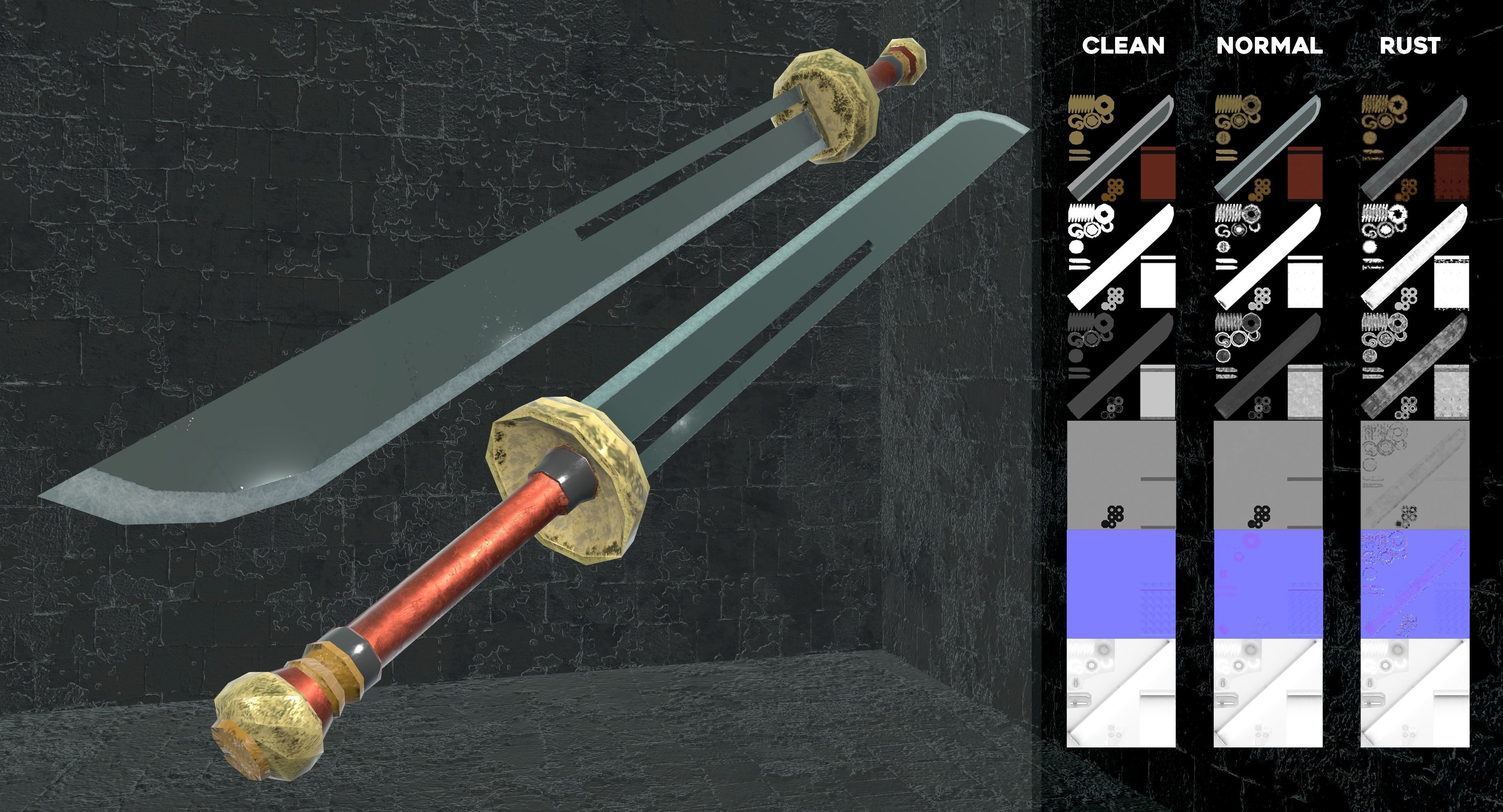 5 Swords Pack with Clean and Rust Texture free VR / AR / low-poly 3D ...