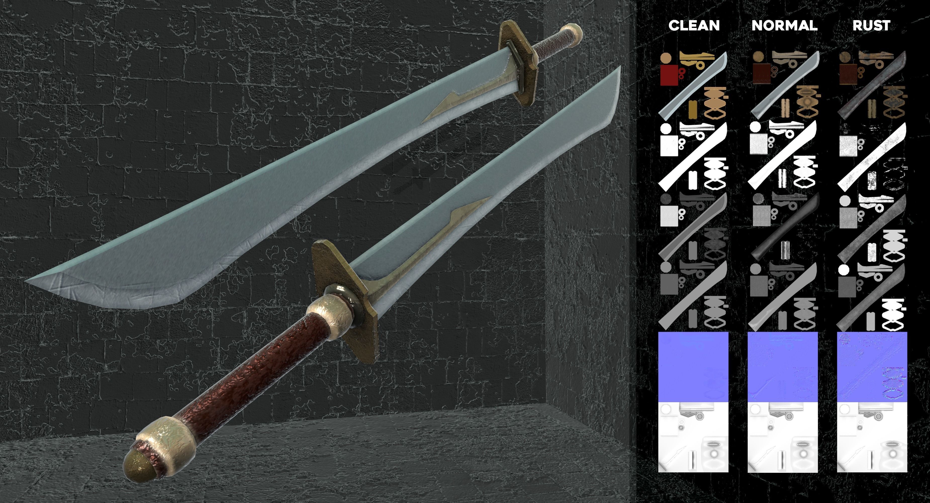 5 Swords Pack with Clean and Rust Texture free VR / AR / low-poly 3D ...