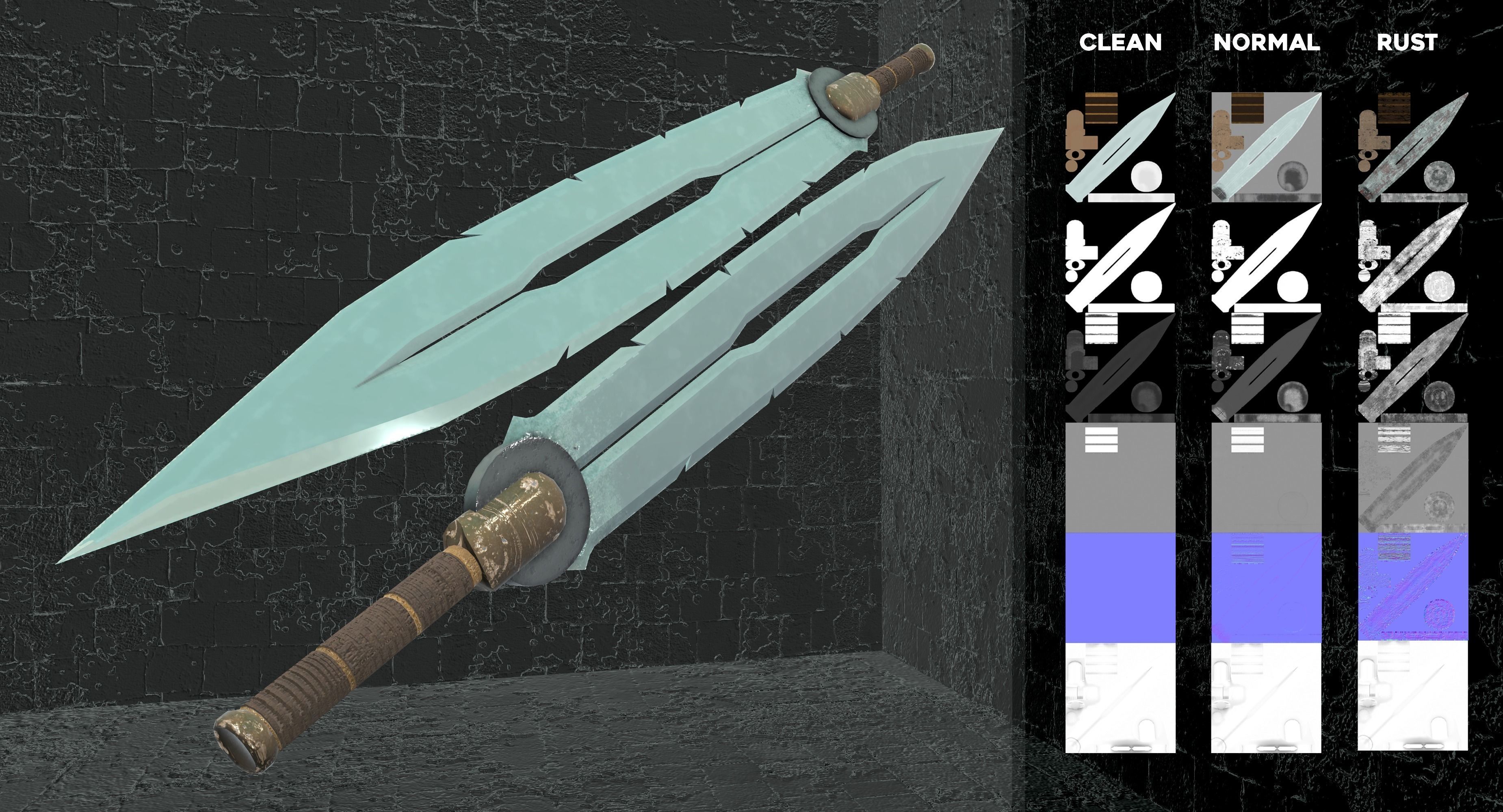 5 Swords Pack with Clean and Rust Texture free VR / AR / low-poly 3D ...
