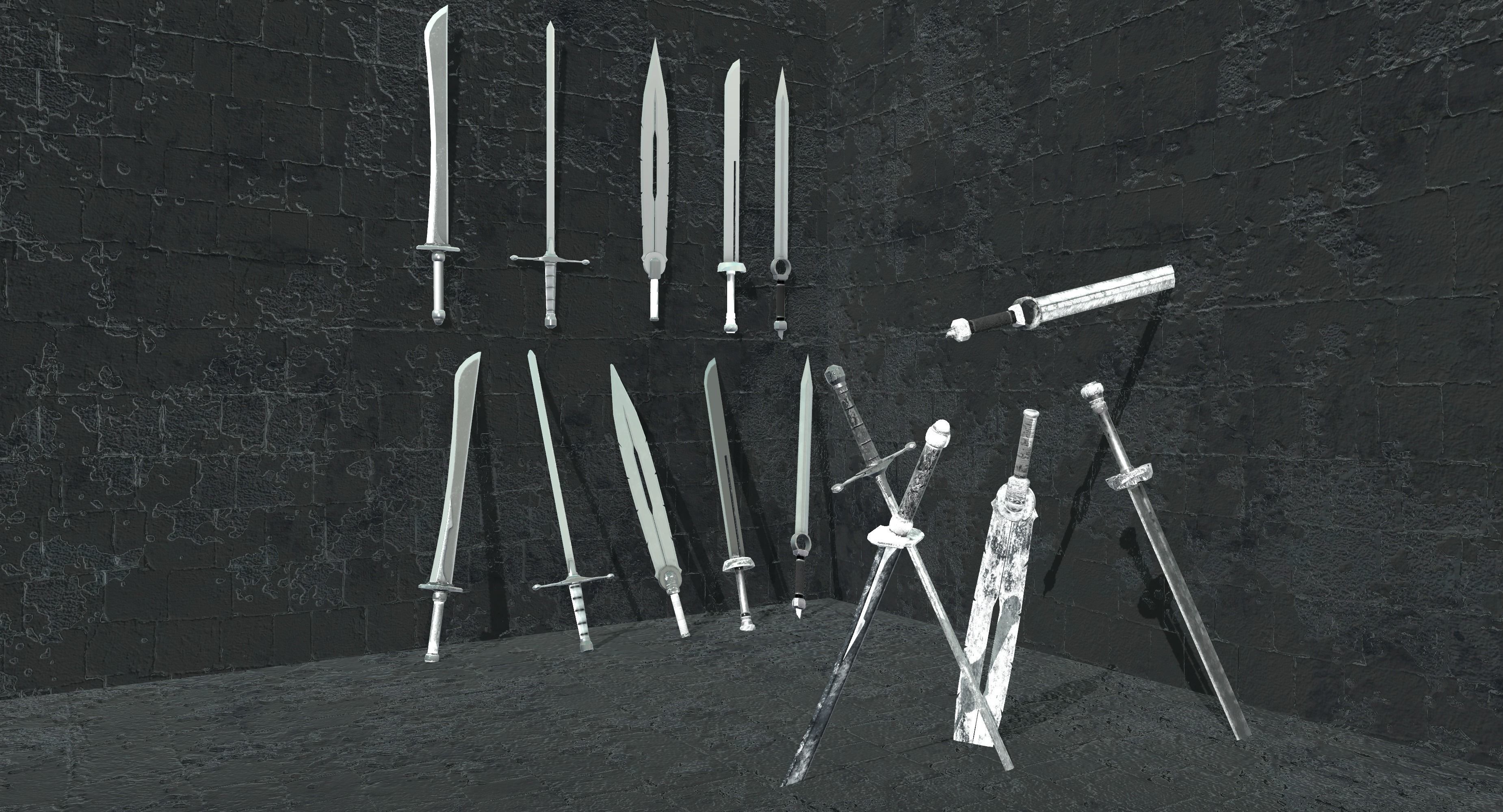 5 Swords Pack with Clean and Rust Texture free VR / AR / low-poly 3D ...