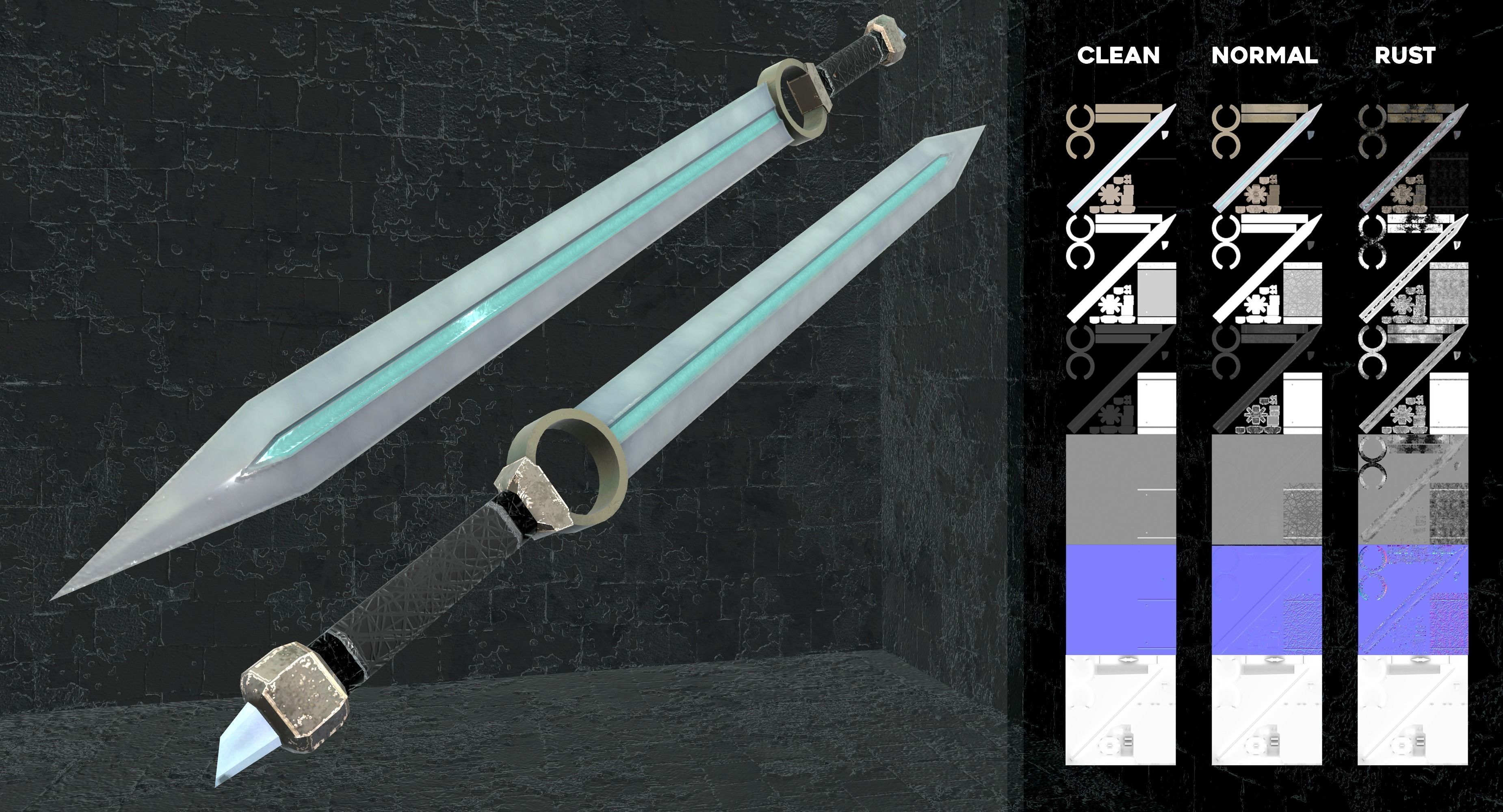 5 Swords Pack with Clean and Rust Texture free VR / AR / low-poly 3D ...