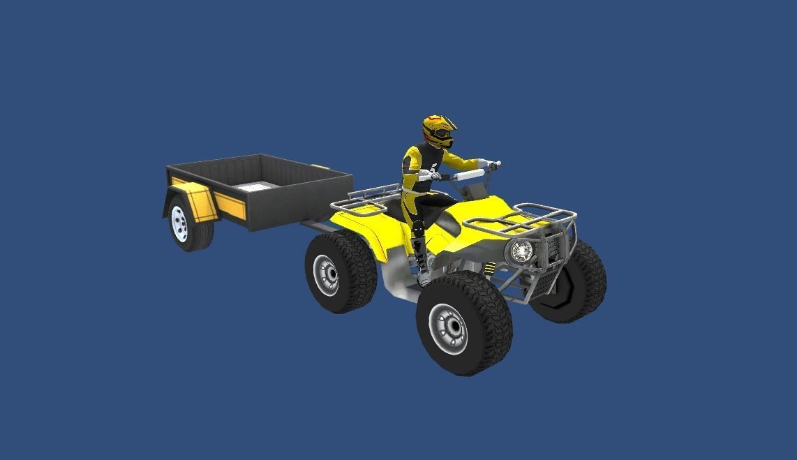 3D model LowPolyQuadBikeWithTrailerandRider-5 atv with trailer VR / AR ...