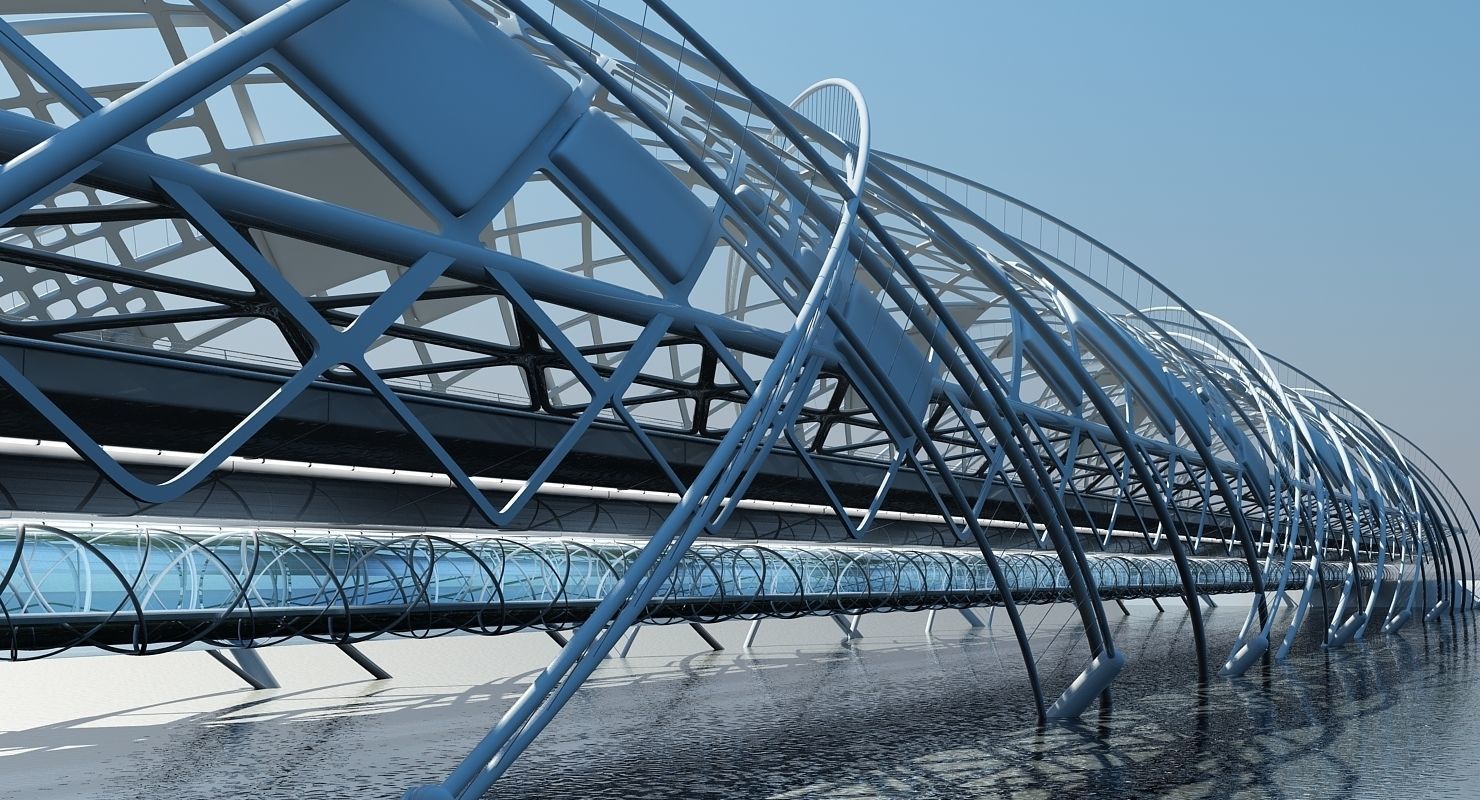 Futuristic Suspension Bridge 2 HD 3D model | CGTrader