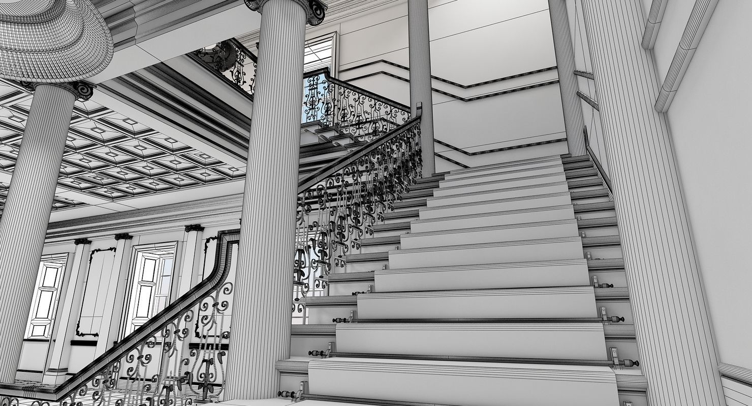 Grand Hall Entrance Staircase model 3D model | CGTrader