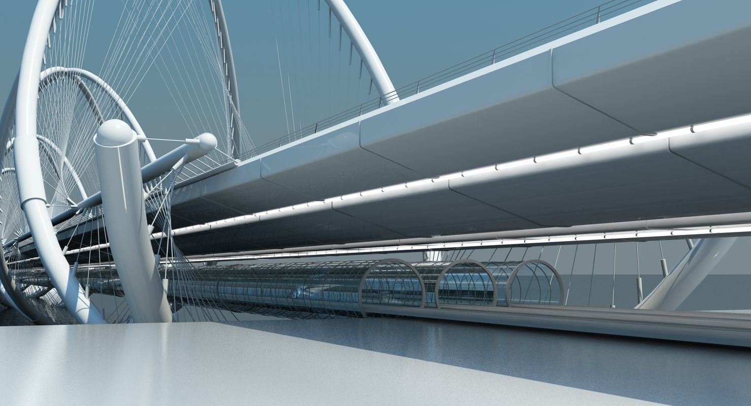 Futuristic Suspension Bridge 1 3D model | CGTrader