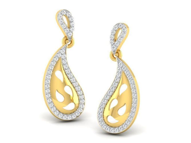 Mango Shaped Drop Earrings With Diamonds 1 3D model 3D printable | CGTrader