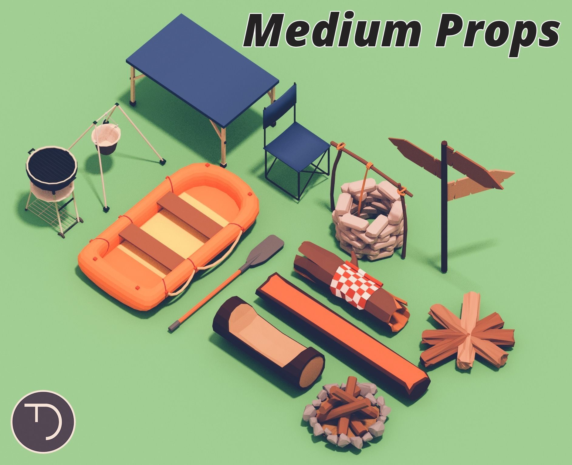 3D model Low Poly Campament drop game asset camping pack VR / AR / low ...
