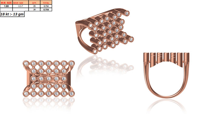 Wide Rose Gold Grid Ring With Diamonds 3D model 3D printable | CGTrader